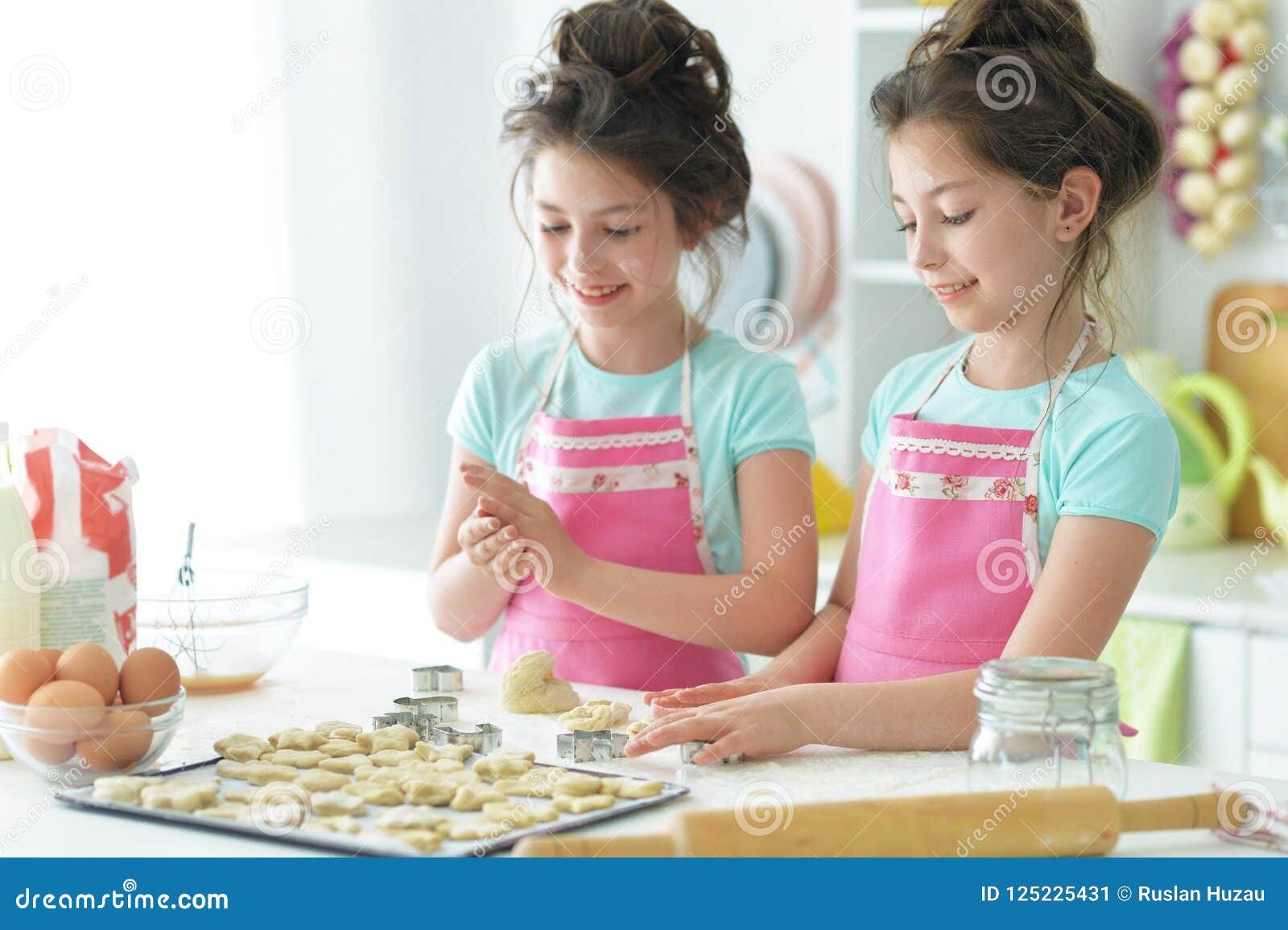 Portrait of a Two Girls in the Kitchen Stock Image - Image of happiness ...