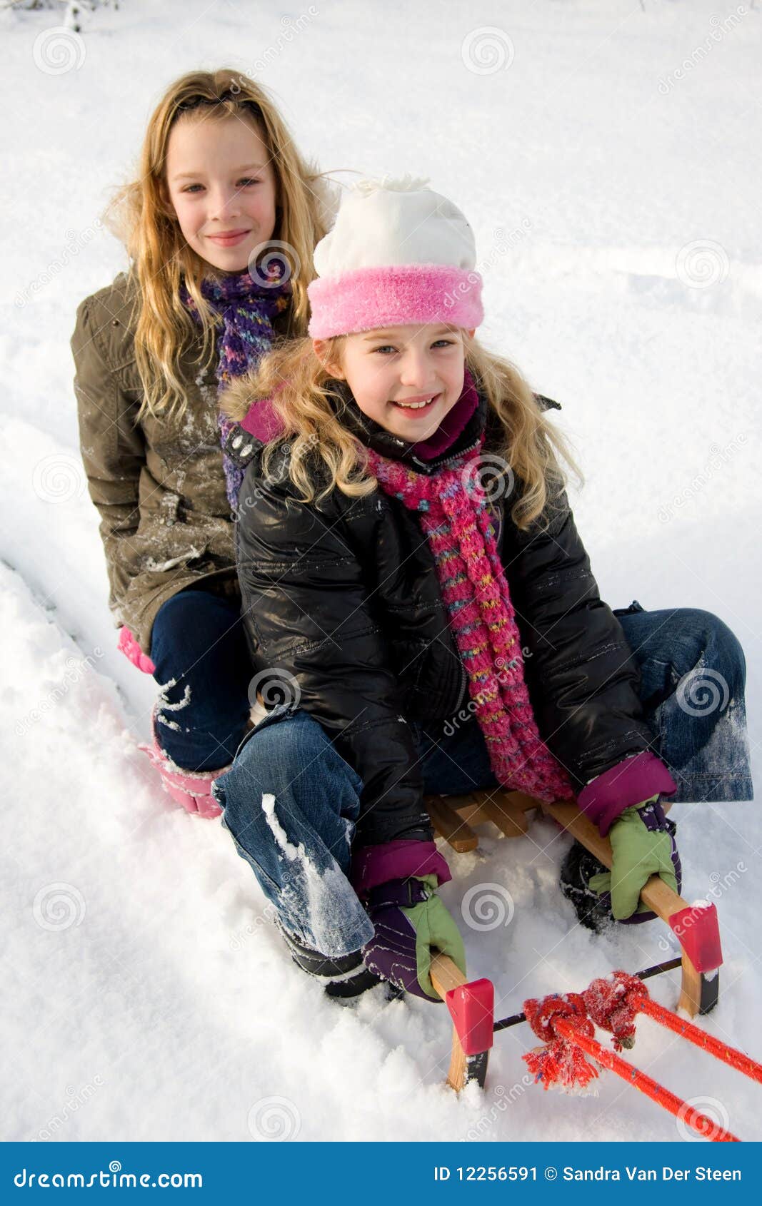 Two girls on a sled stock image. Image of playing, girls - 12256591