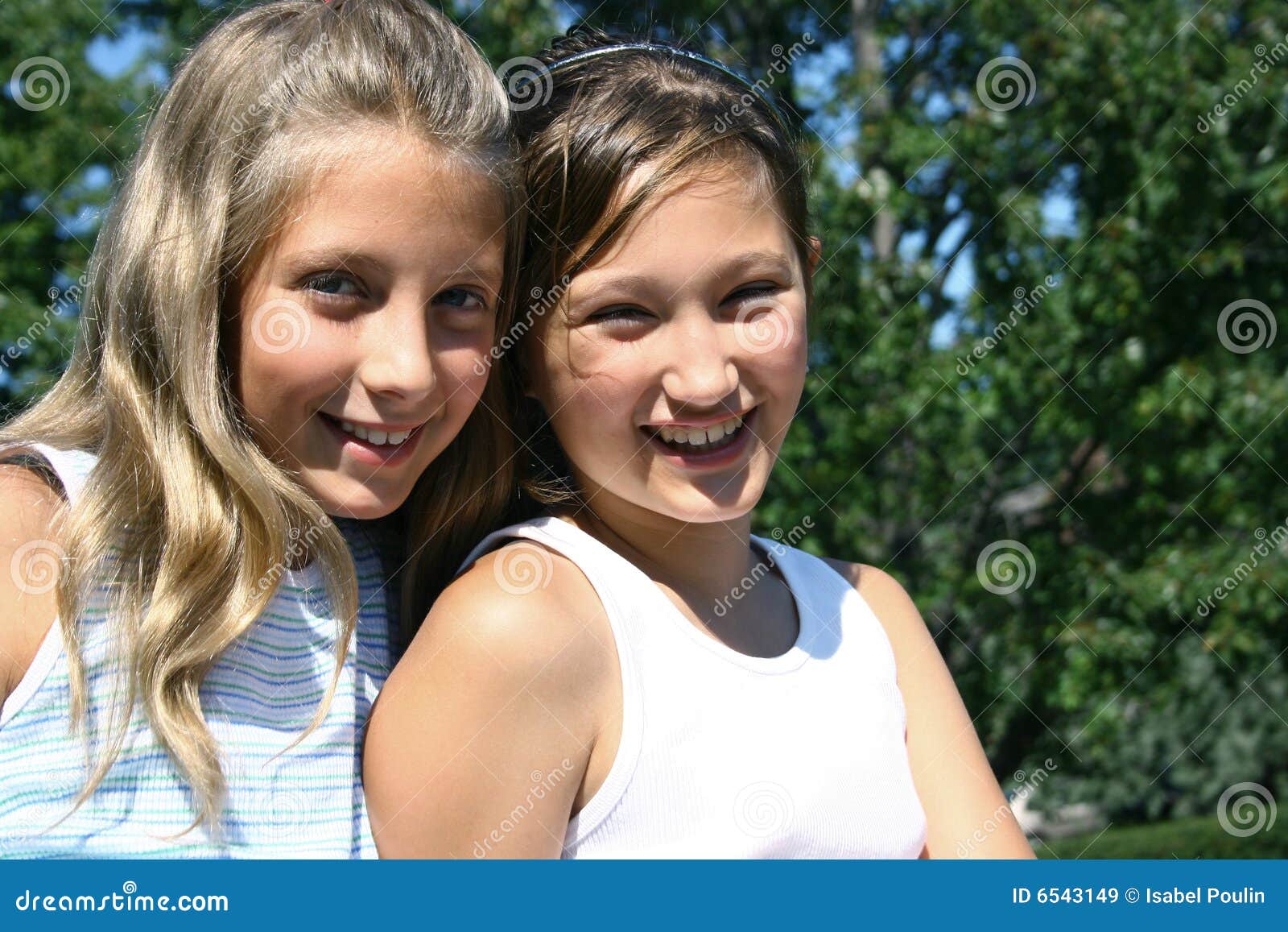 Two Girls Smiling in Summer Stock Image - Image of pretty, greenery ...