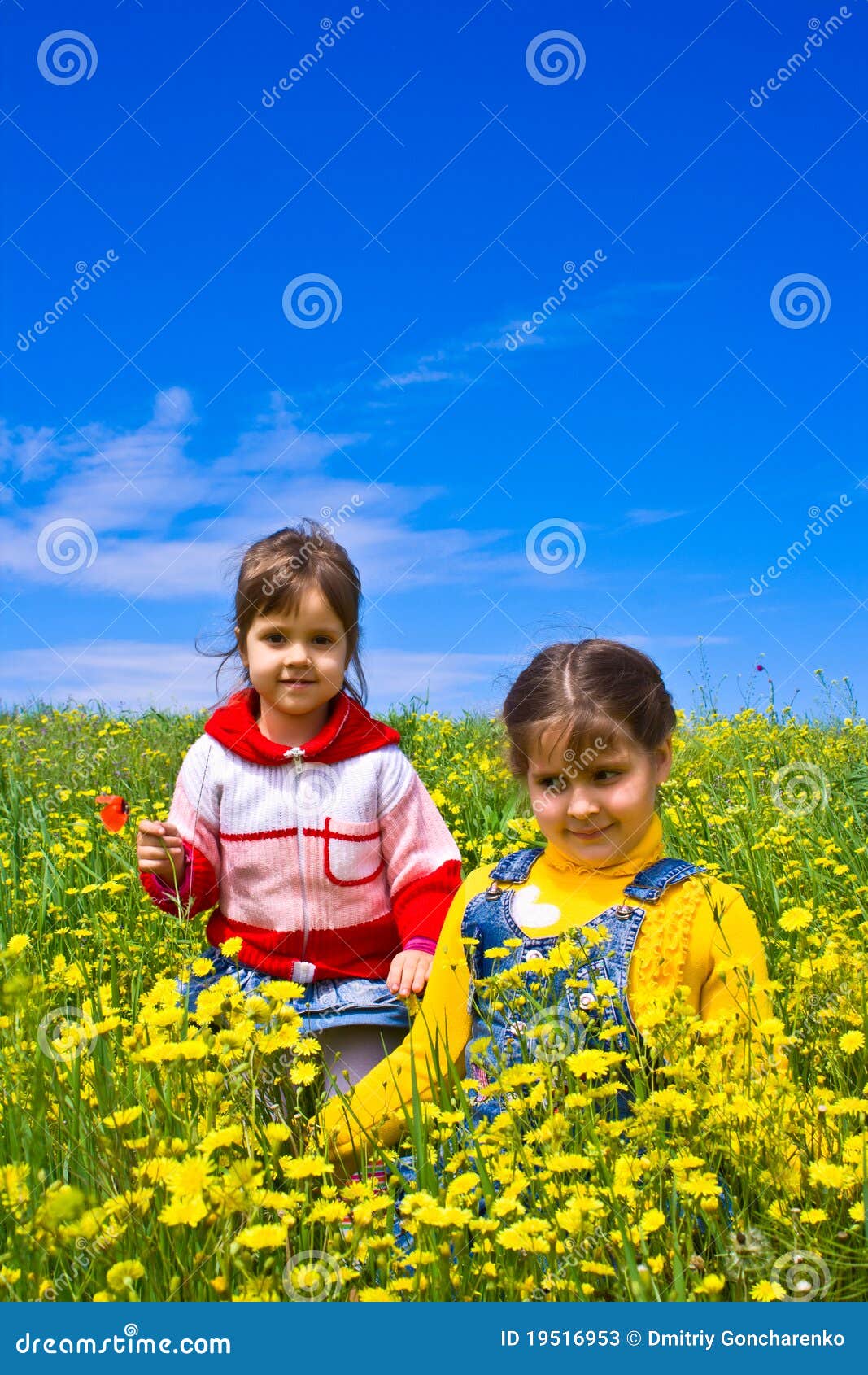 Two Girls on a Spring Field Stock Image - Image of happiness, outdoor ...