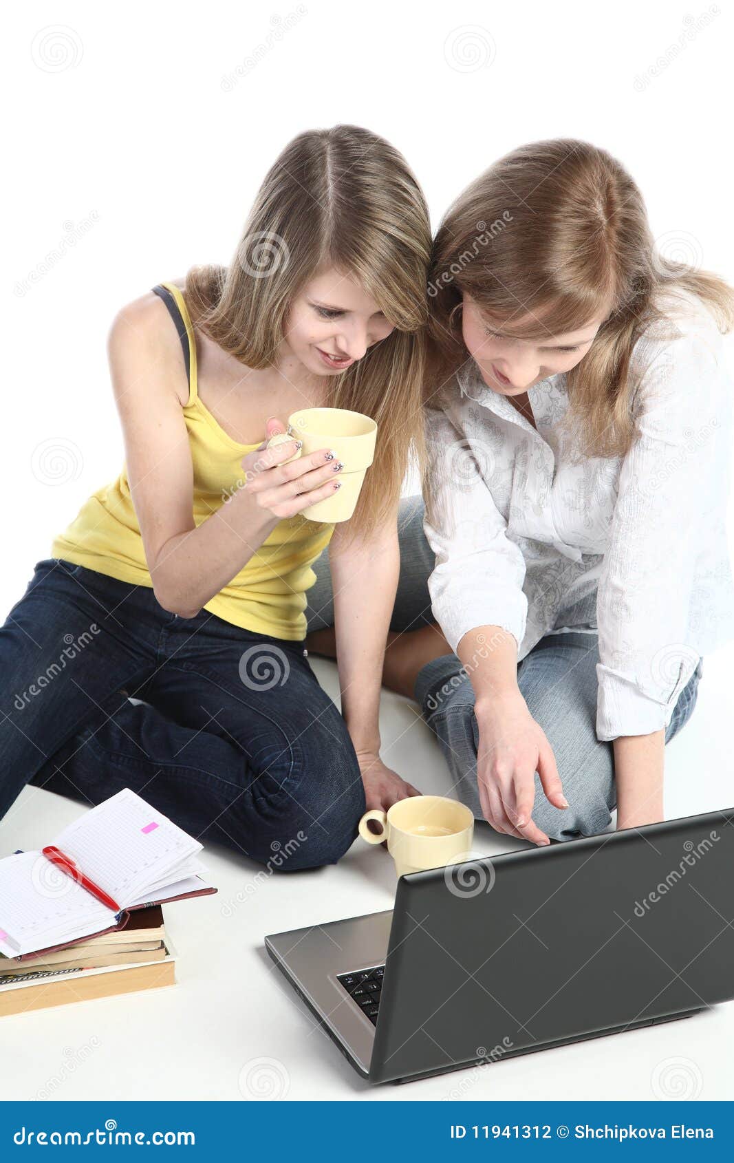Two Girls-students Work On The Laptop. Stock Photo - Image of casual ...