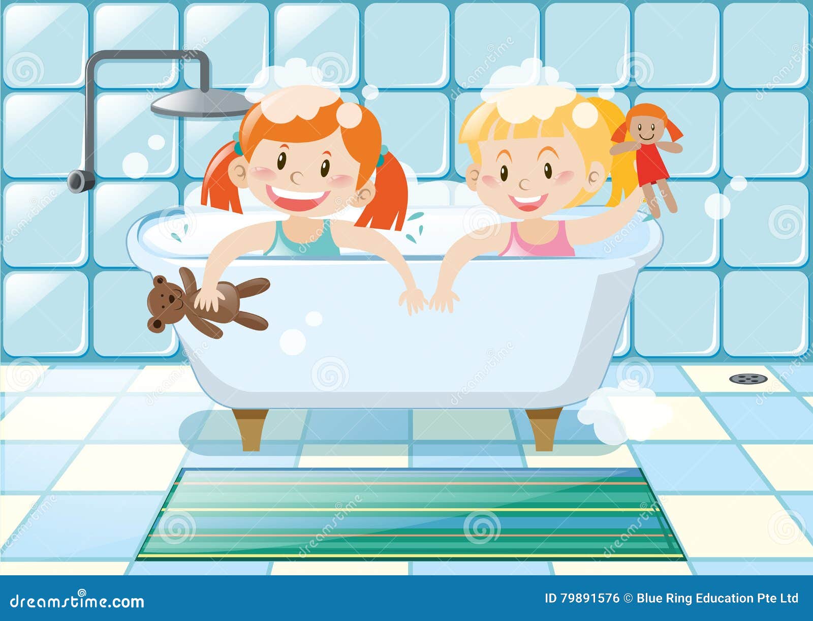 Girls Bath In Sauna, Cartoon Happy Young Beautiful Female Characters ...