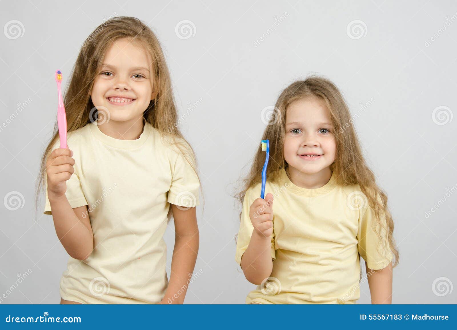 Two Girls with Toothbrushes Stock Image - Image of sisters, children ...