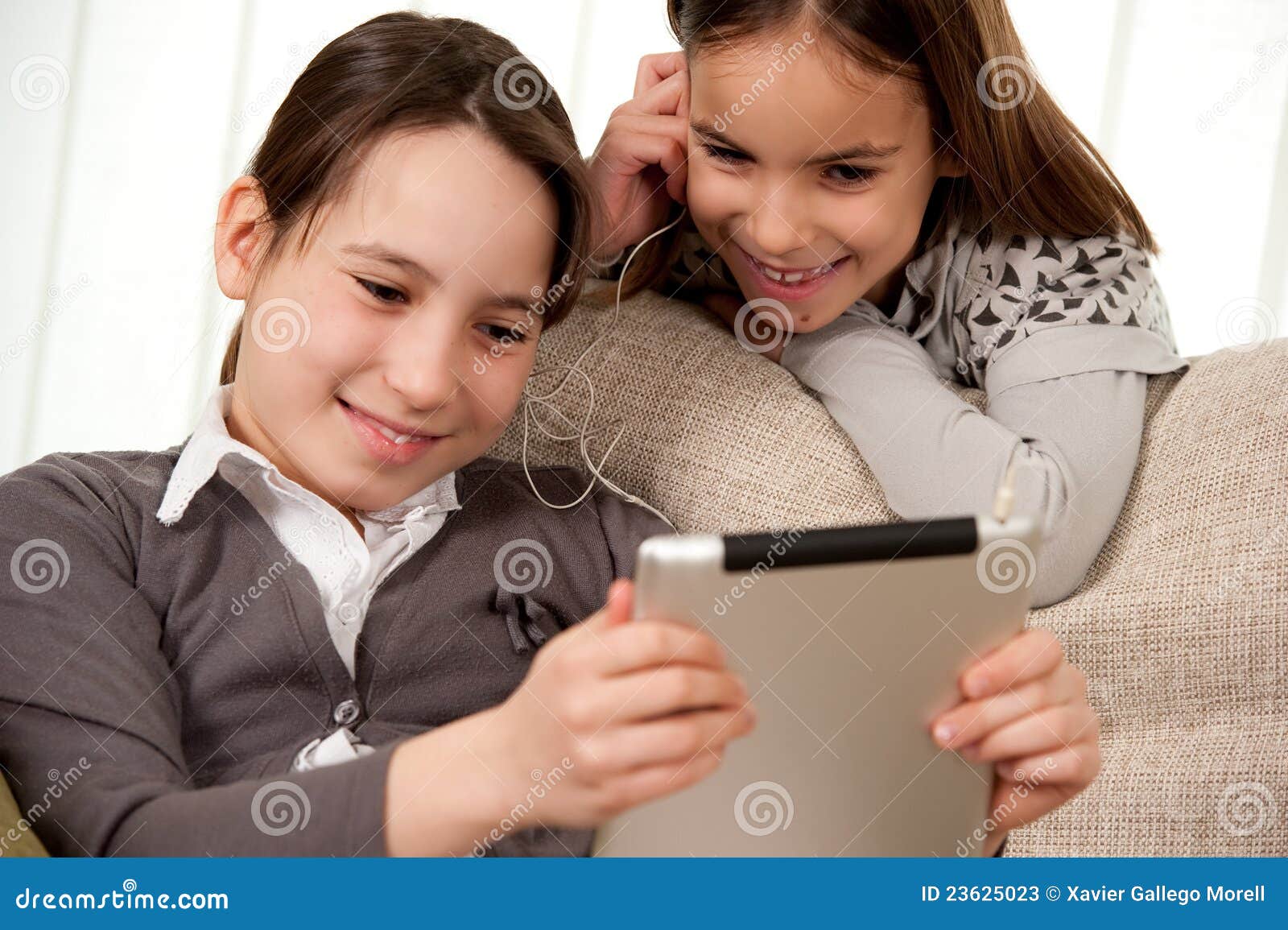 Two Girls with Touch Tablet Computer Stock Image - Image of student ...