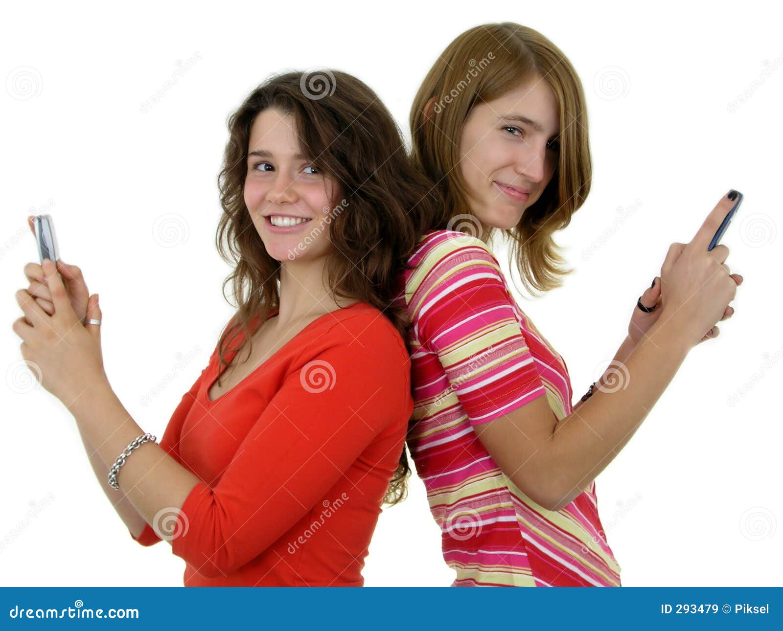 Two Girls Using Mobile Phones Stock Image - Image of message, friends ...