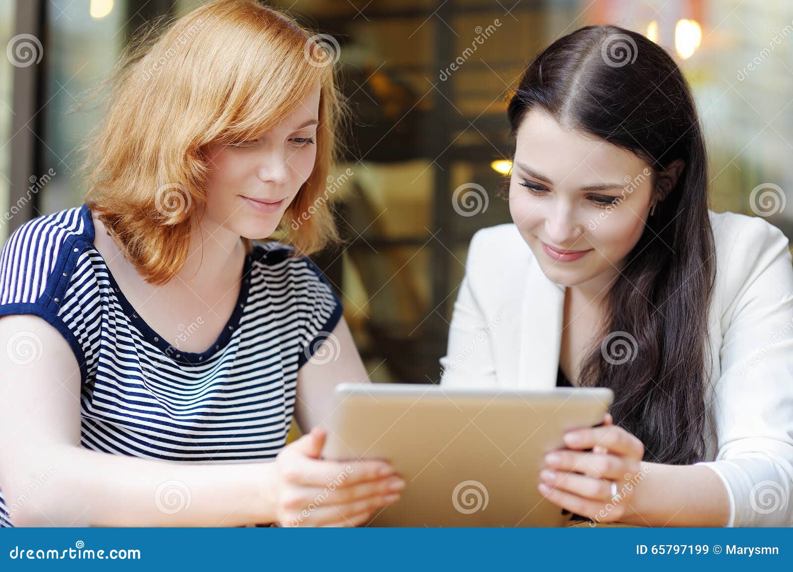 Two Girls Using Tablet Computer Stock Image - Image of chatting ...