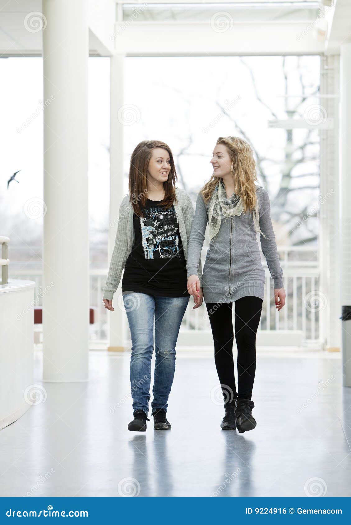 Two girls walking stock photo. Image of talk, friend, brunette - 9224916