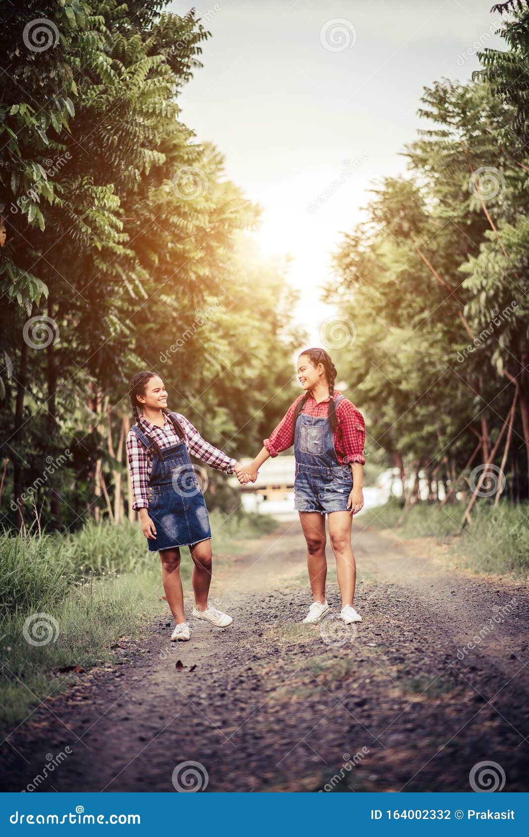 Two Girls Walking Along a Forest Stock Photo - Image of girls ...
