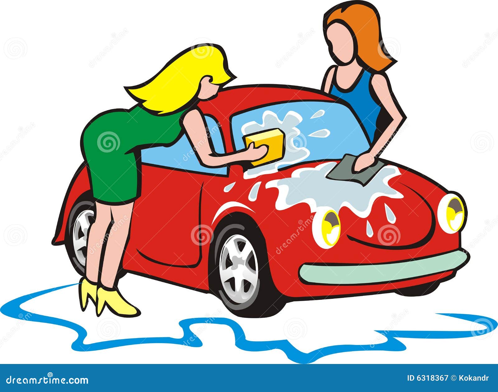 Two girls wash small car stock vector. Illustration of sponge - 6318367