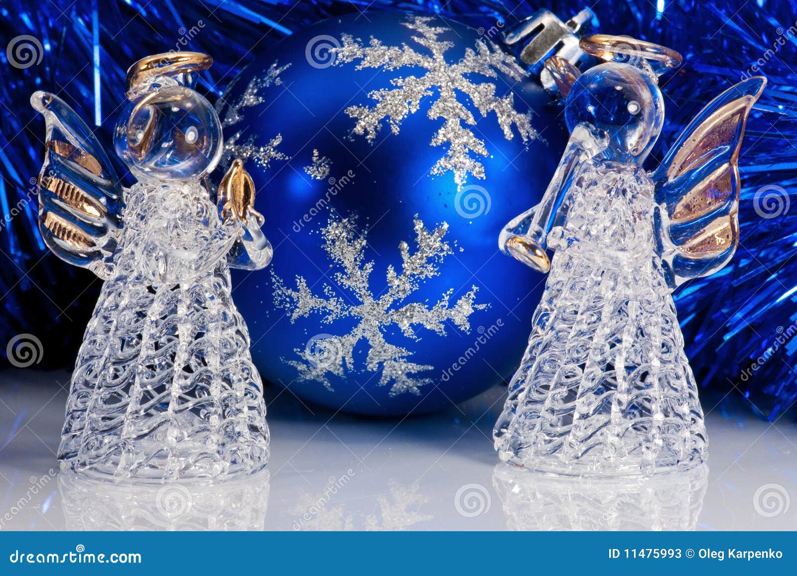 Two Glass Angel and Christmas Tree Tinsel Stock Image - Image of palm ...
