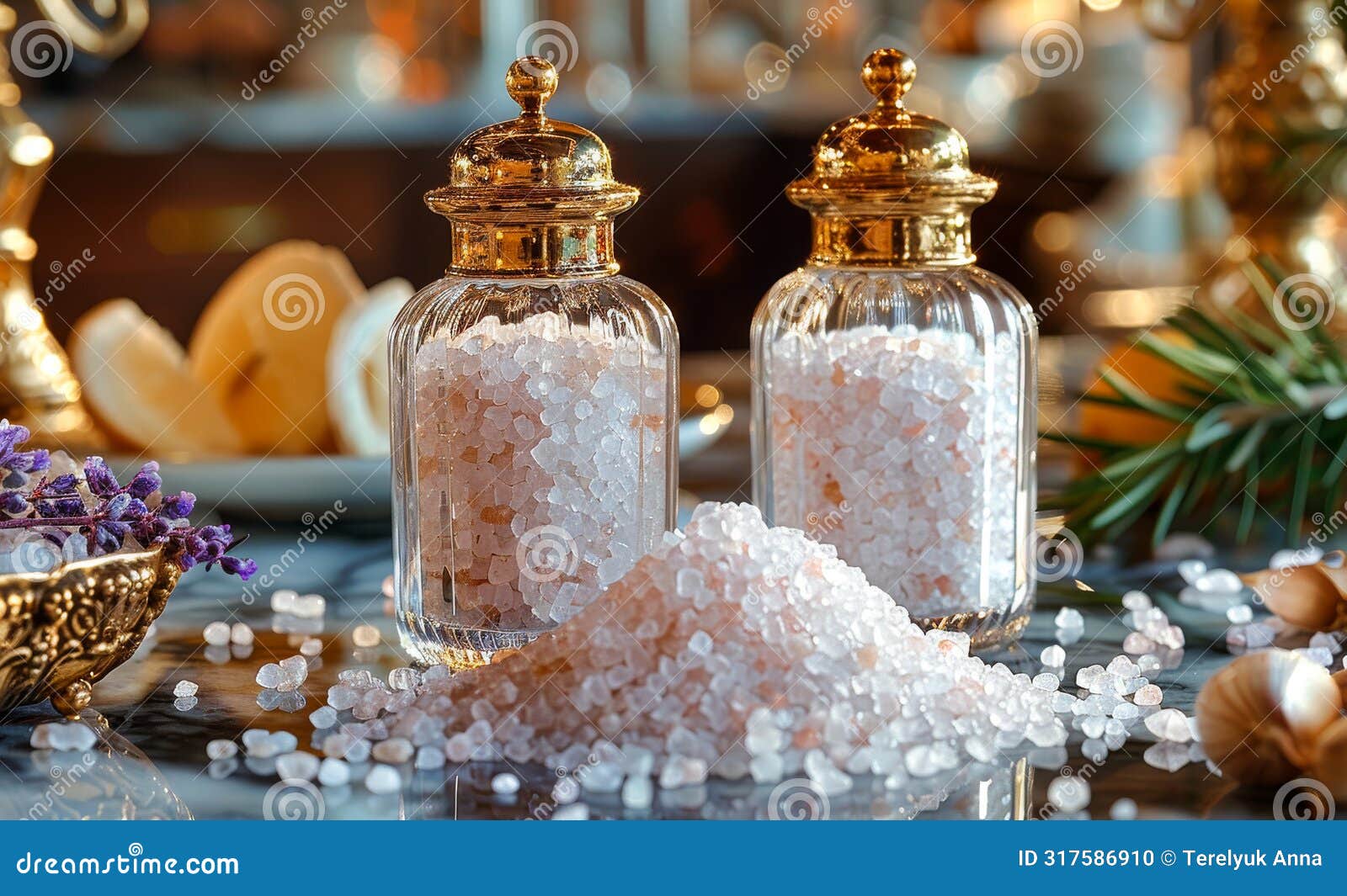 Two Glass Jars with Sea Salt on Table in Spa Stock Photo - Image of ...