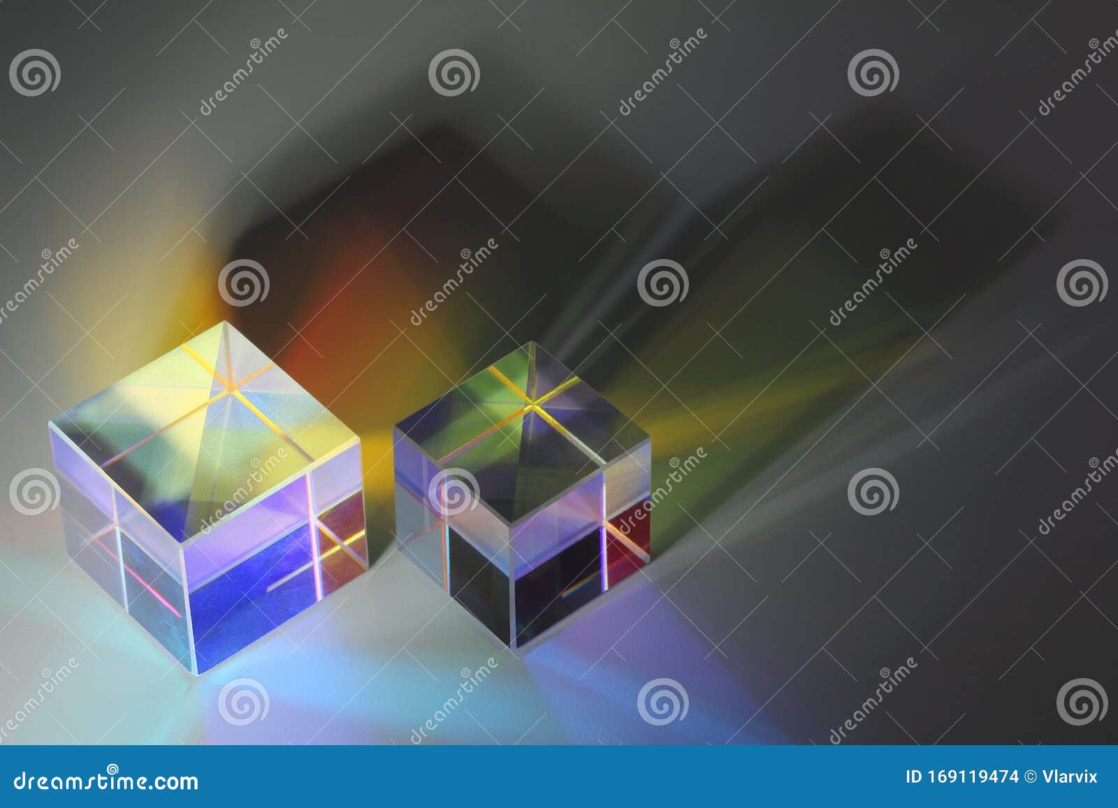 Two Glass Prism Cubes Close-up Refract Light and Cast Colored Shadows ...