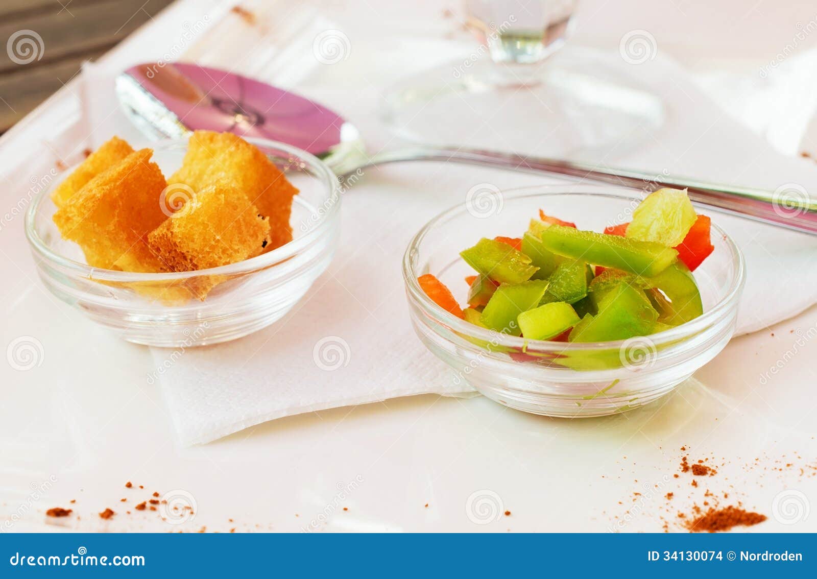 Two Glass Rosette with Croutons and Vegetables. Stock Photo - Image of ...
