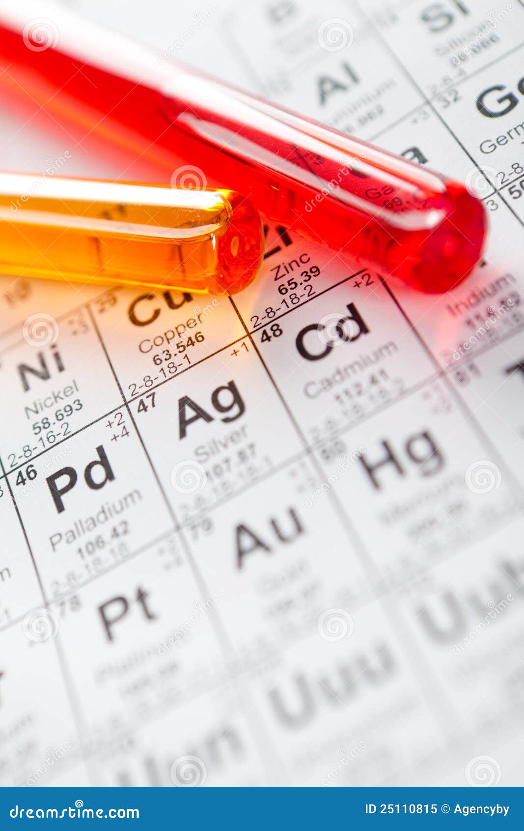 Two Glass Test Tubes on the Periodic Table Stock Image - Image of color ...
