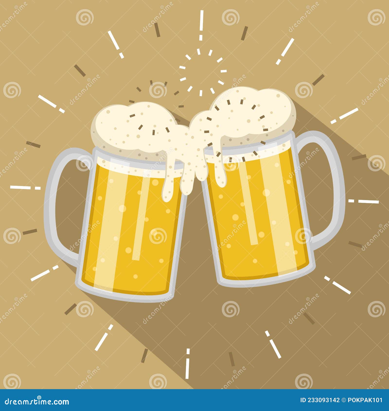 Two Glasses of Beer Bumping Stock Vector - Illustration of cheer ...