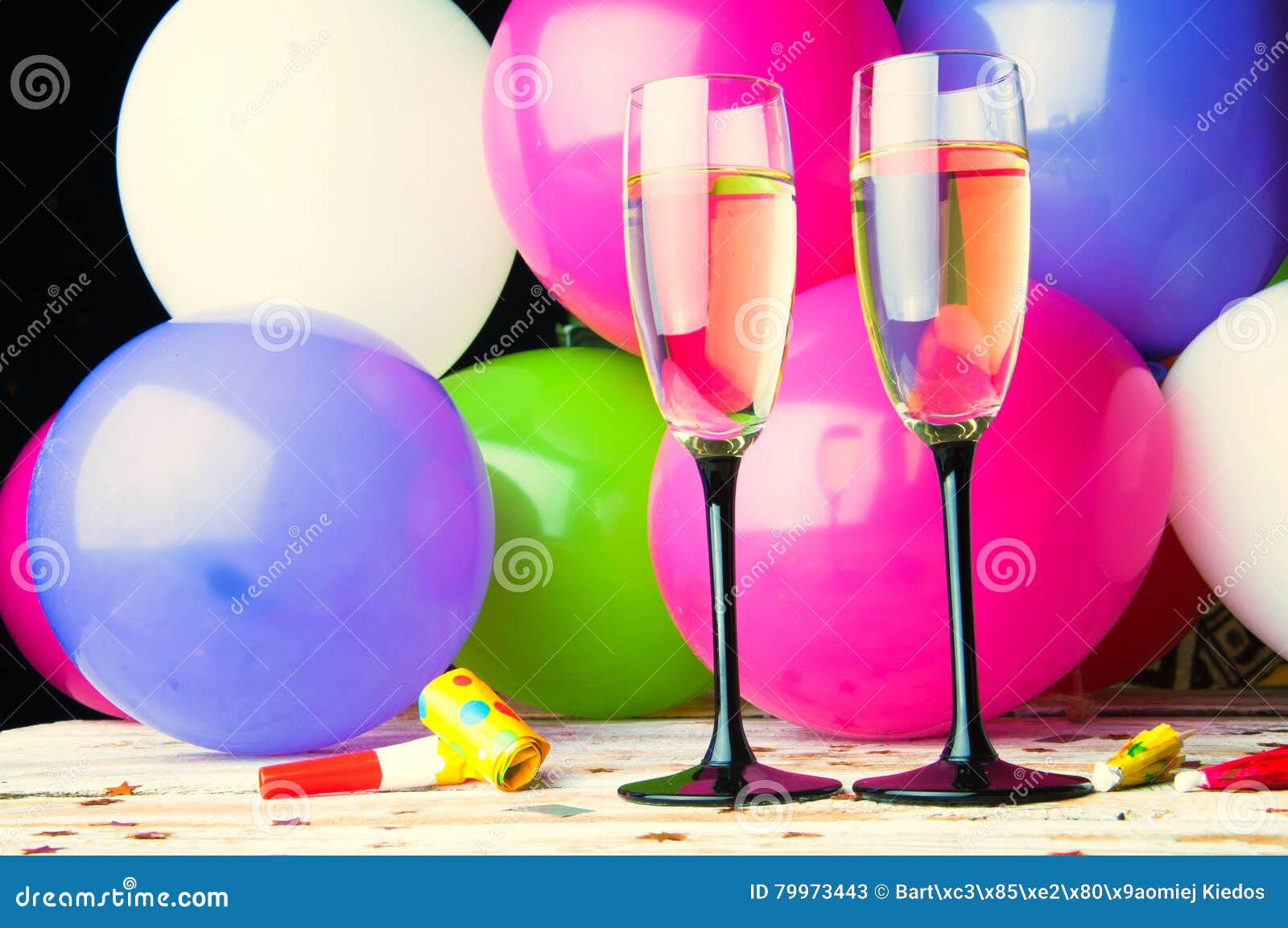 Two Glasses of Champagne and Balloons on Party Stock Image - Image of ...