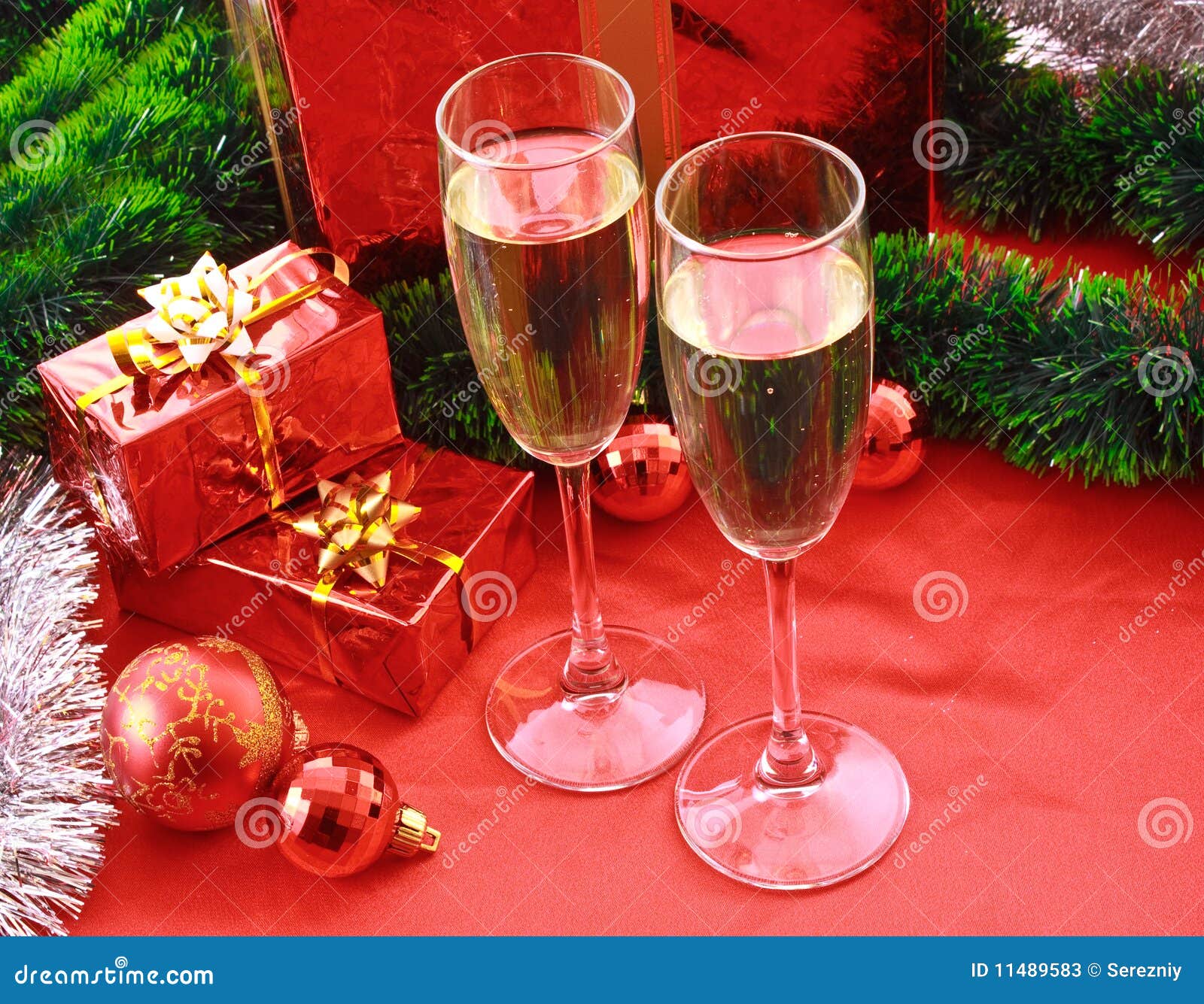Two Glasses of Champagne and Decorations Stock Image - Image of cheers ...