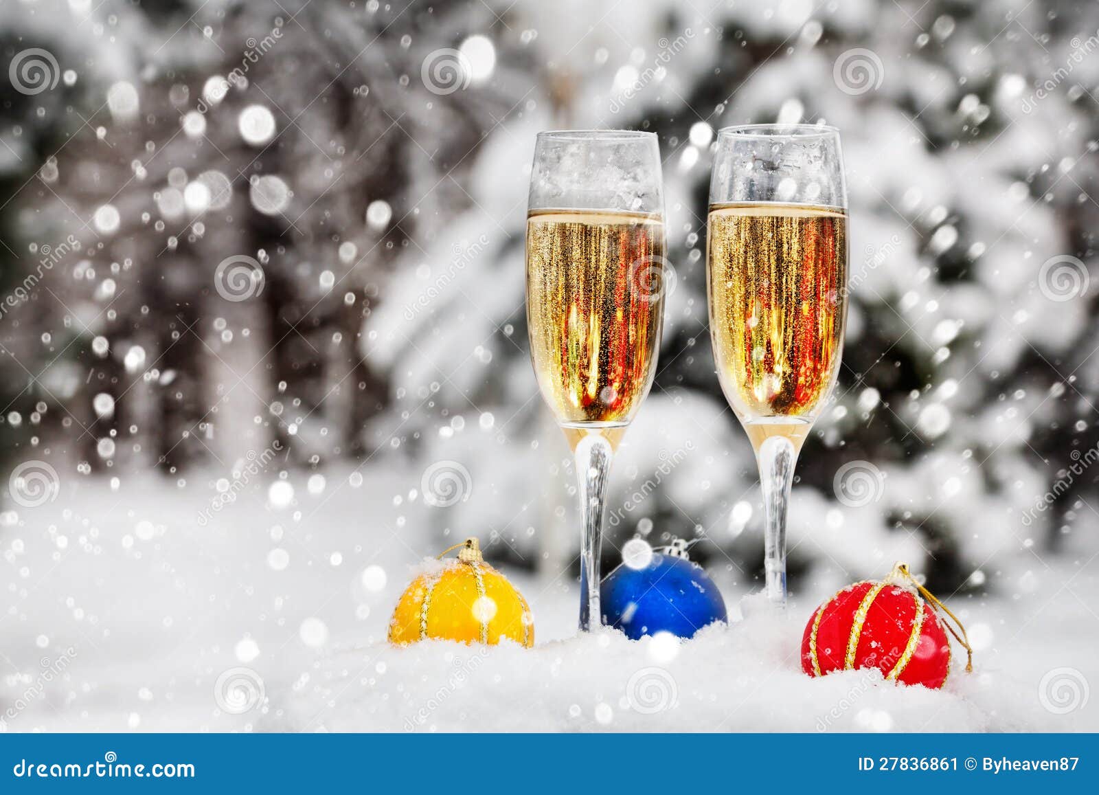 Two Glasses with Champagne on the Snow Stock Image - Image of ball ...