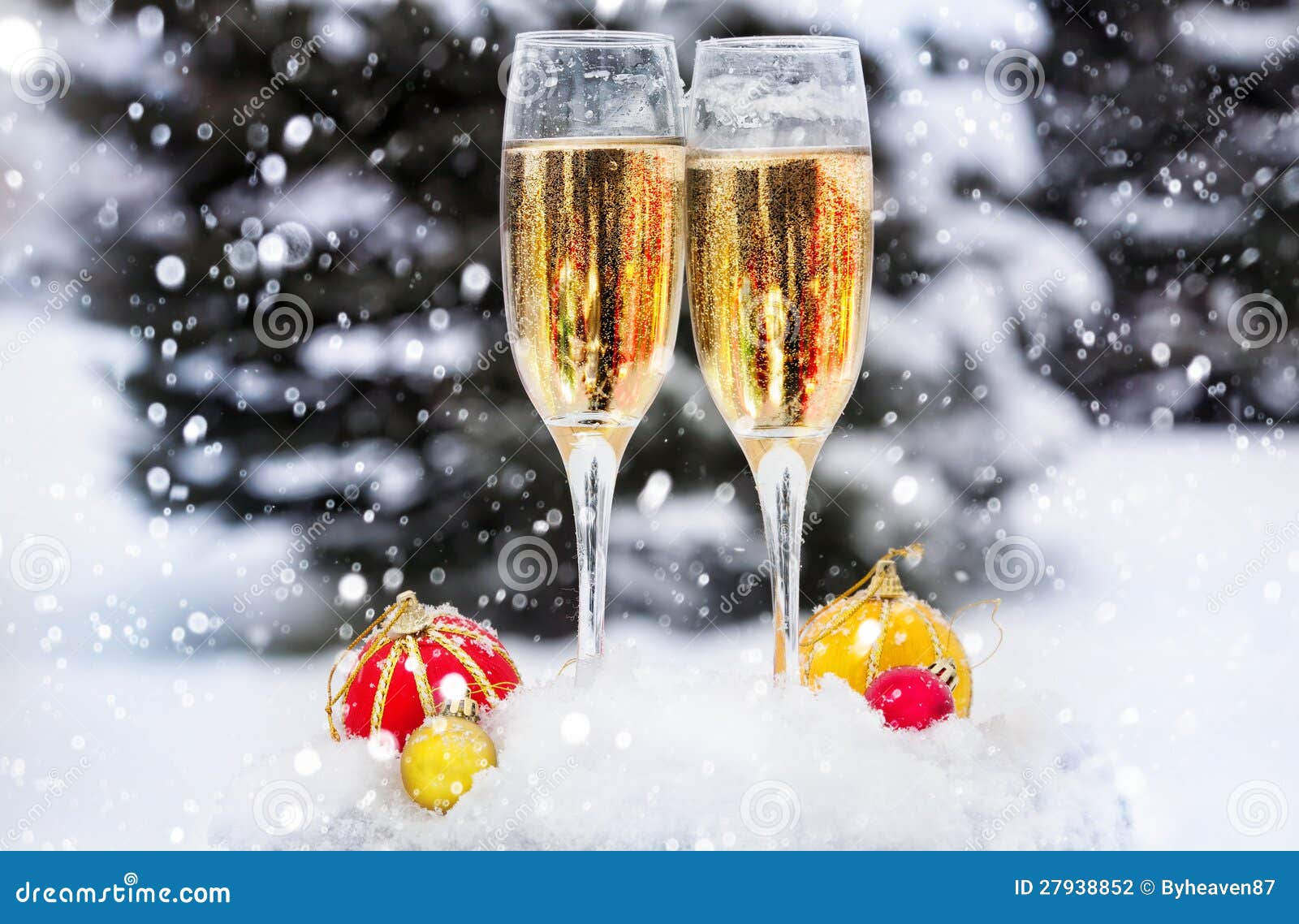 Two Glasses with Champagne on the Snow Stock Photo - Image of balls ...