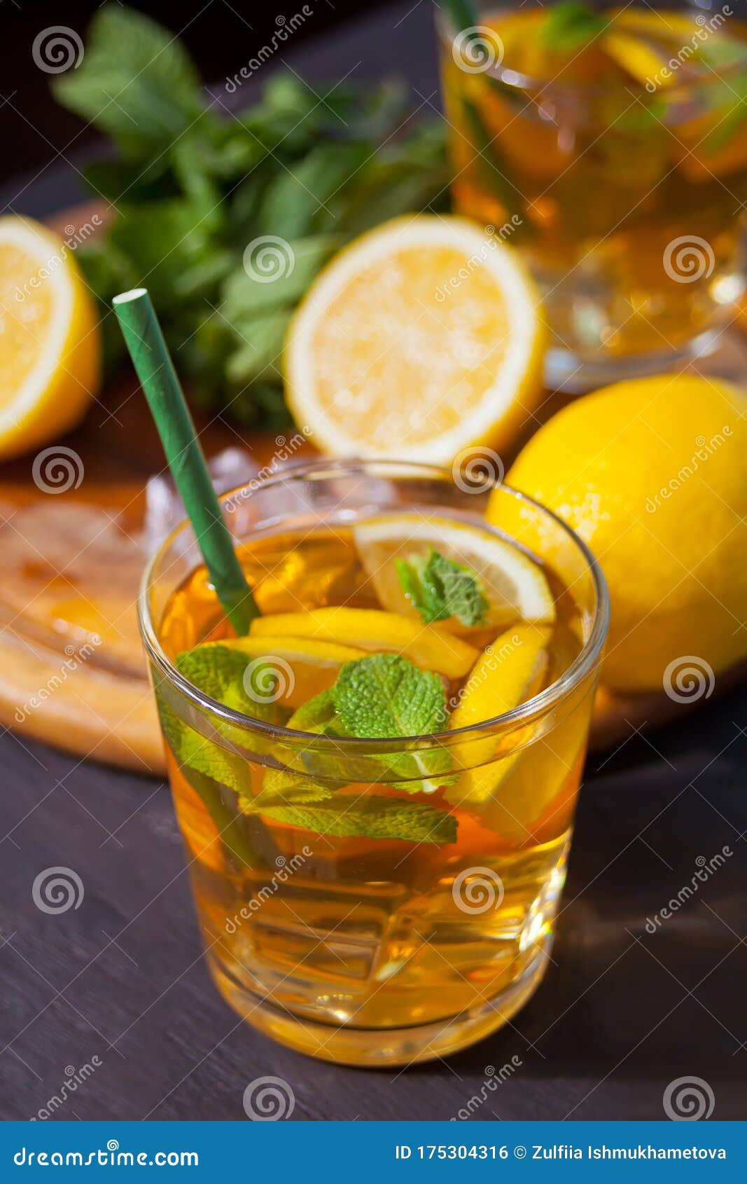 Two Glasses of Cold Refreshment Tea with Ice and Lemon Fruit Stock ...