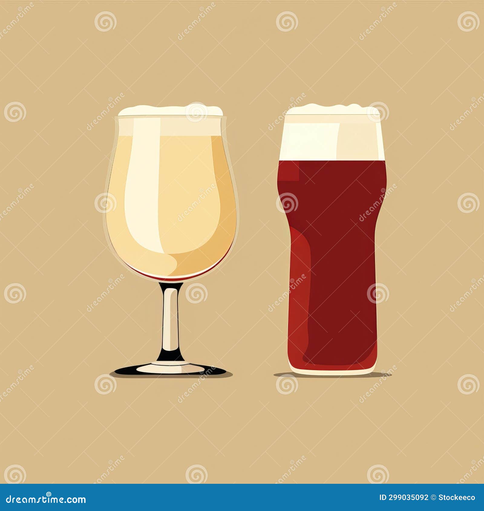 Colorful Illustrations of White and Red Beers on Brown Background Stock Illustration ...