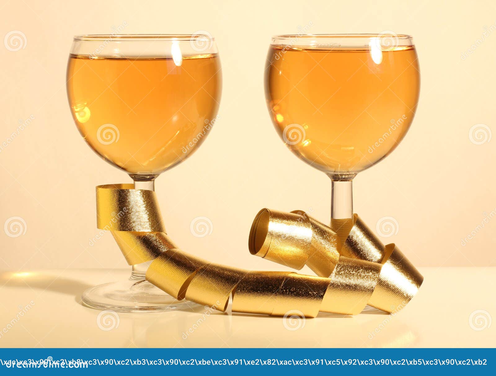 Two Glasses and Gold Ribbons Stock Image - Image of wine, valentines ...