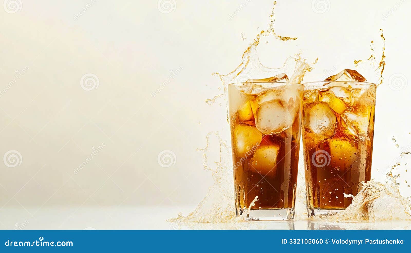 Two Glasses of Iced Tea with Ice Cubes Splashing Out of Them Stock ...