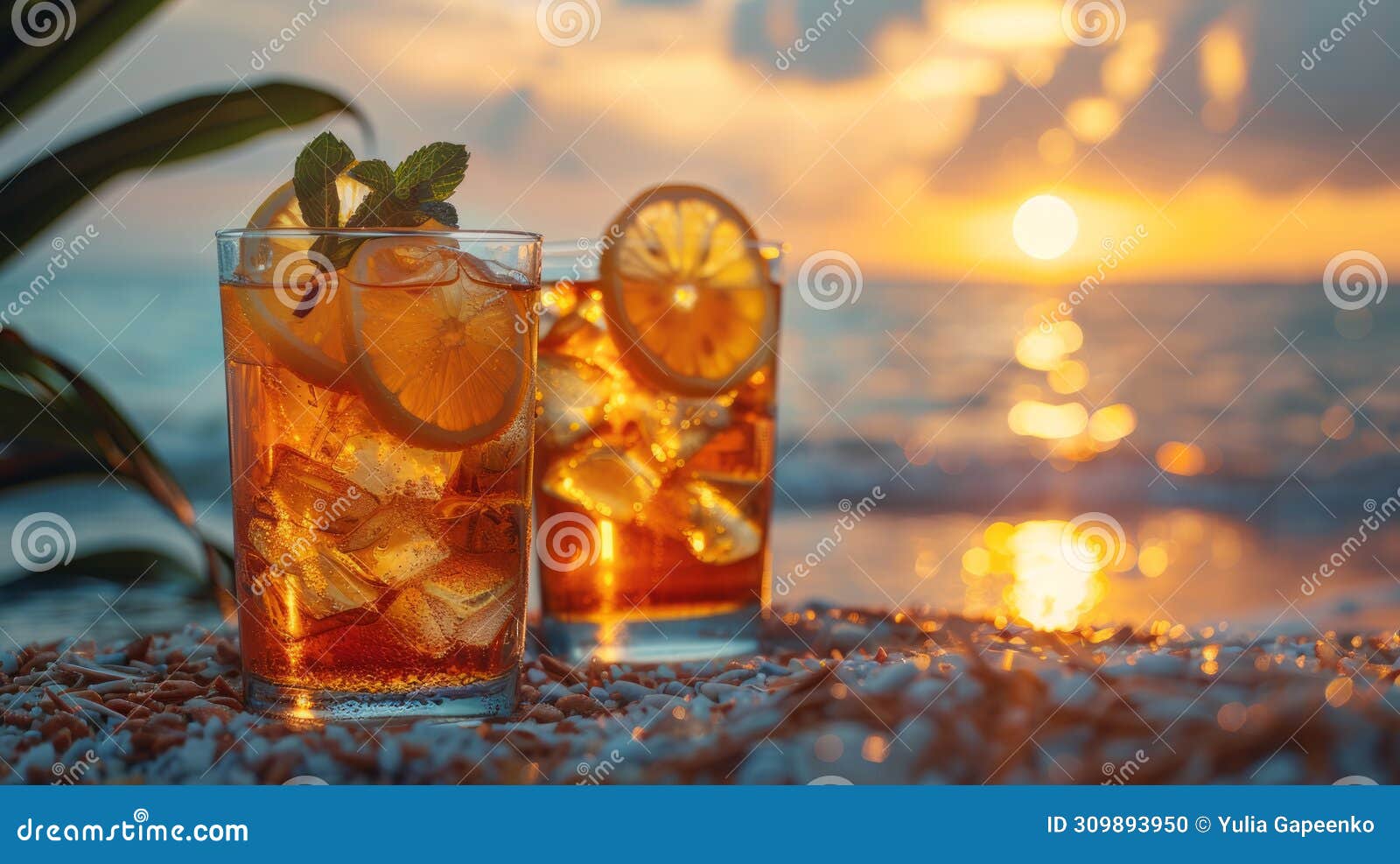 Two Glasses of Iced Tea on a Sandy Beach Stock Photo - Image of water ...