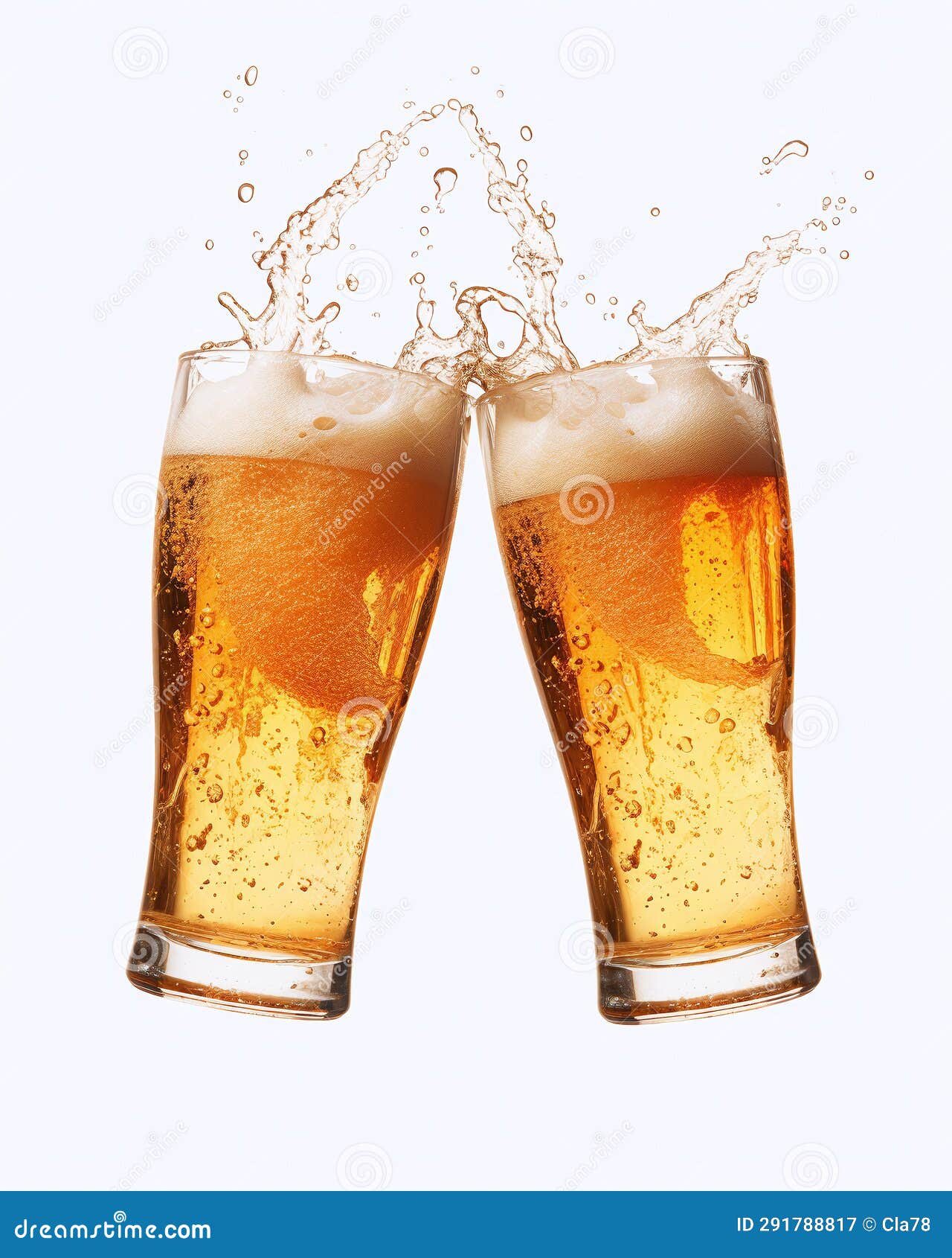 Two Glasses of Lager Beer Bumping on White Background Stock ...