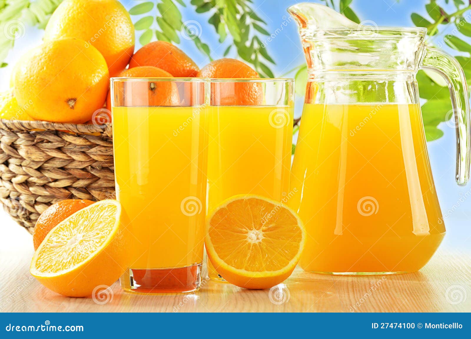 Two Glasses of Orange Juice and Fruits Stock Photo - Image of ...