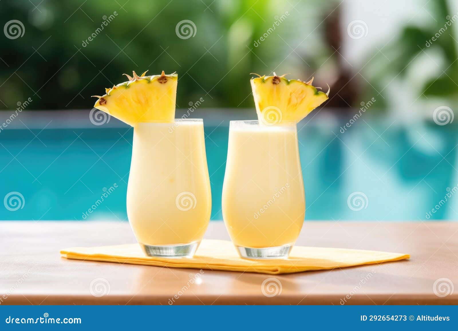 Two Glasses of Pina Colada on a Pool Edge Stock Image - Image of ...
