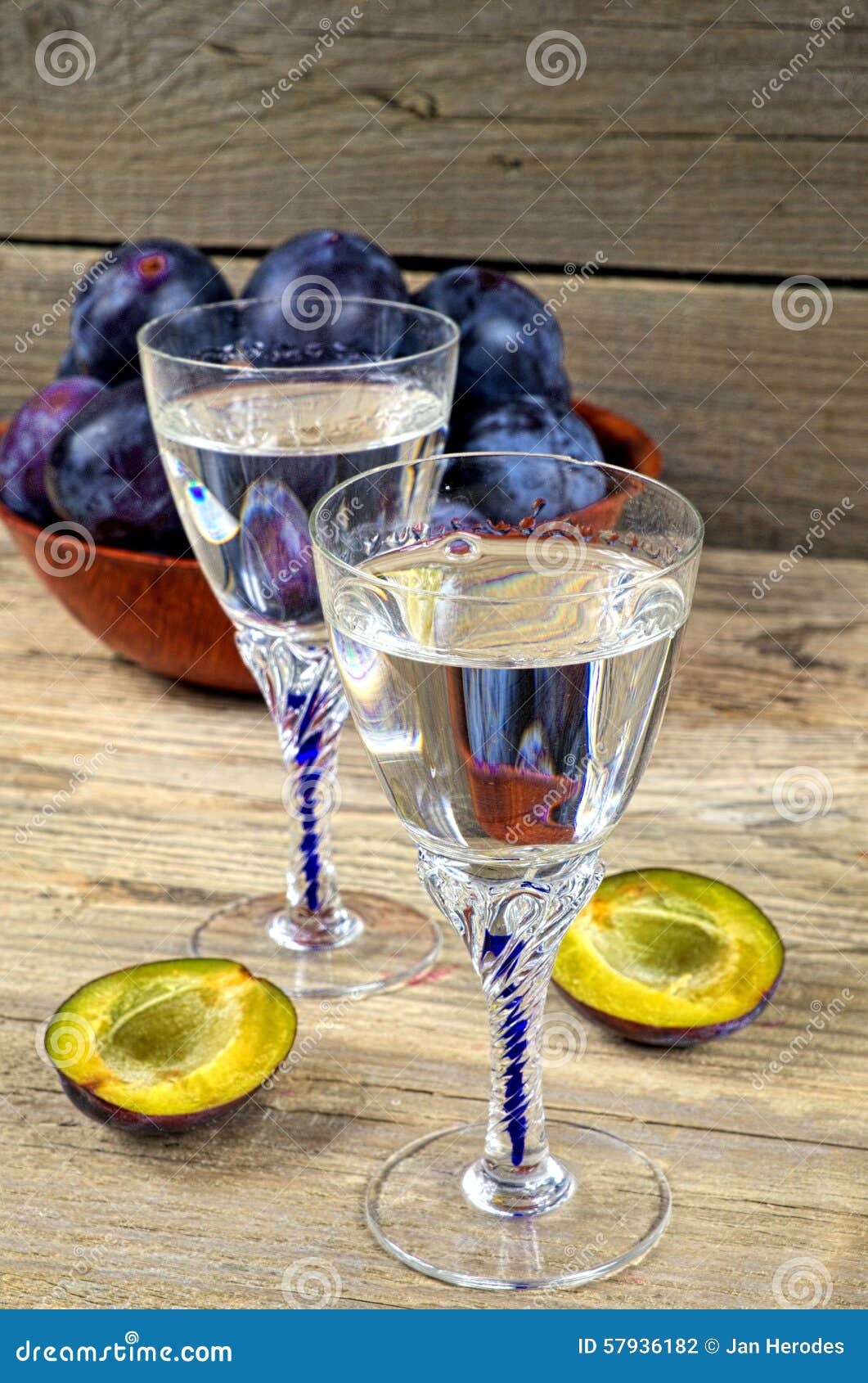 Two Glasses of Plum Brandy with Plums Stock Photo - Image of spirit ...