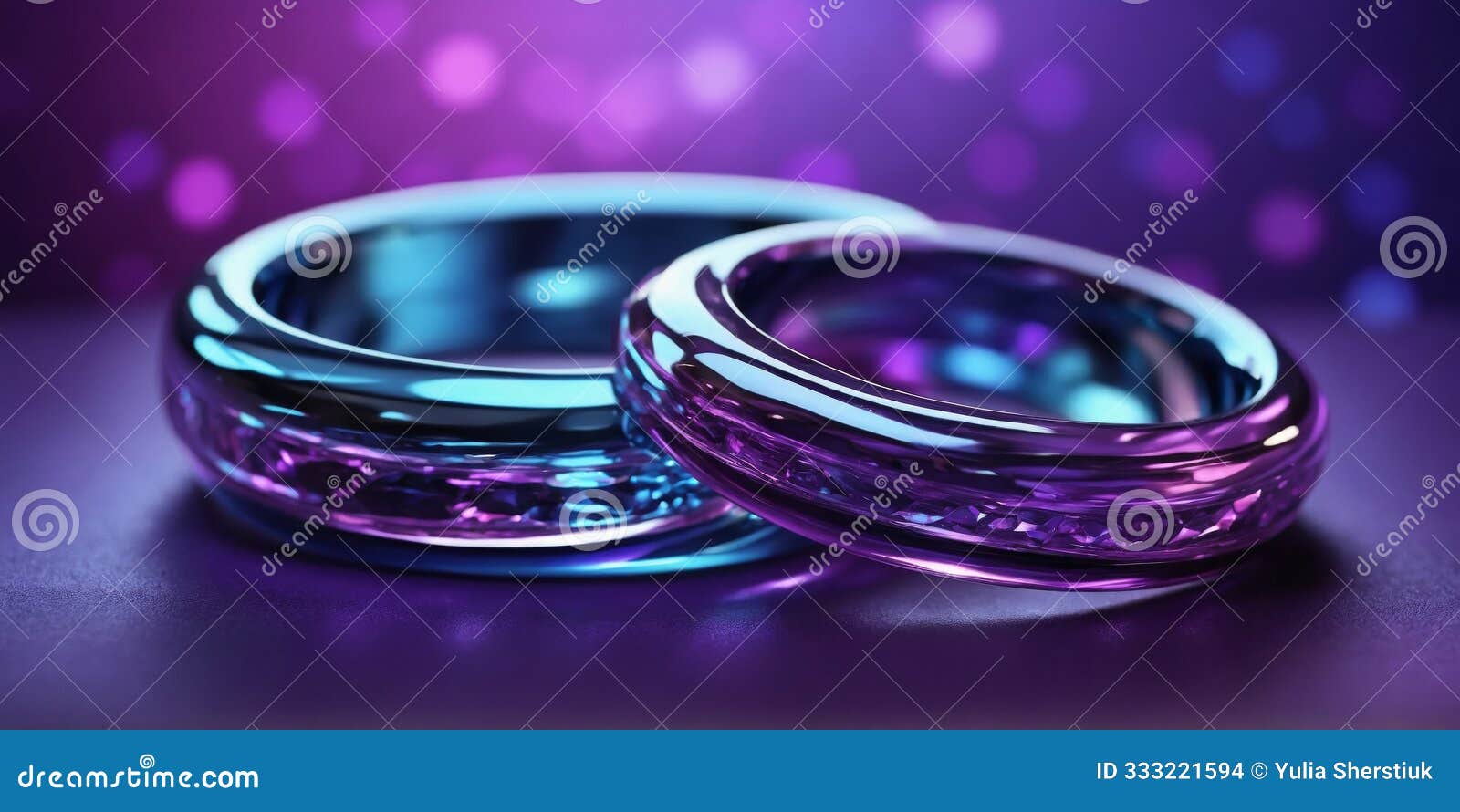 Two Glossy Blue Rings Intertwined on a Purple Background. Stock ...
