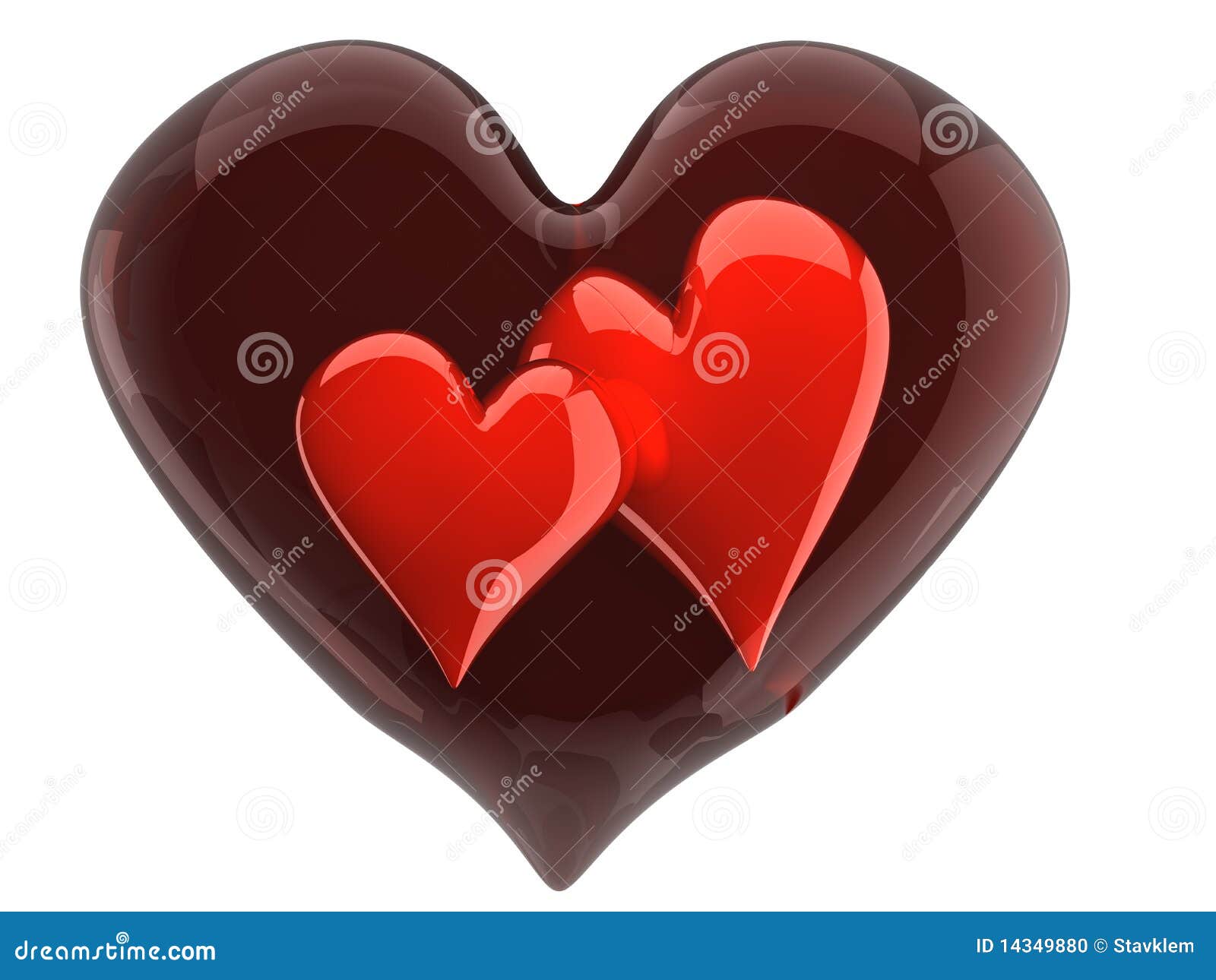 Two Glossy Hearts Inside Glass Heart Stock Illustration - Illustration ...
