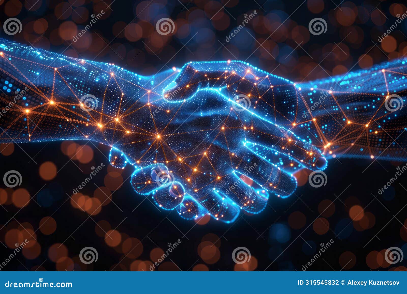 Two Glowing Digital Hands on a Colored Blurred Background, Handshake ...