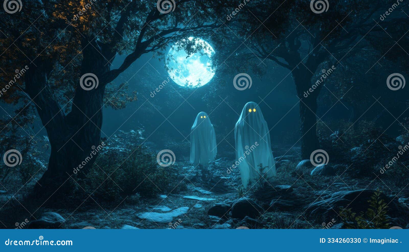 Glowing-Eyed Trees In A Foggy, Eerie Forest Royalty-Free Stock Image ...