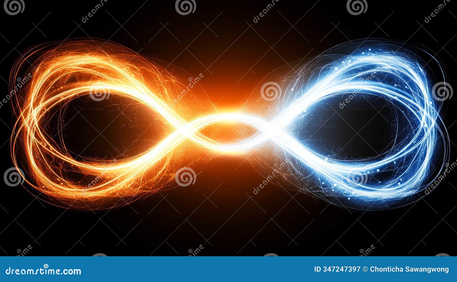 Two Glowing Infinity Symbols on a Black Background, Captivating Representation of Eternity and ...