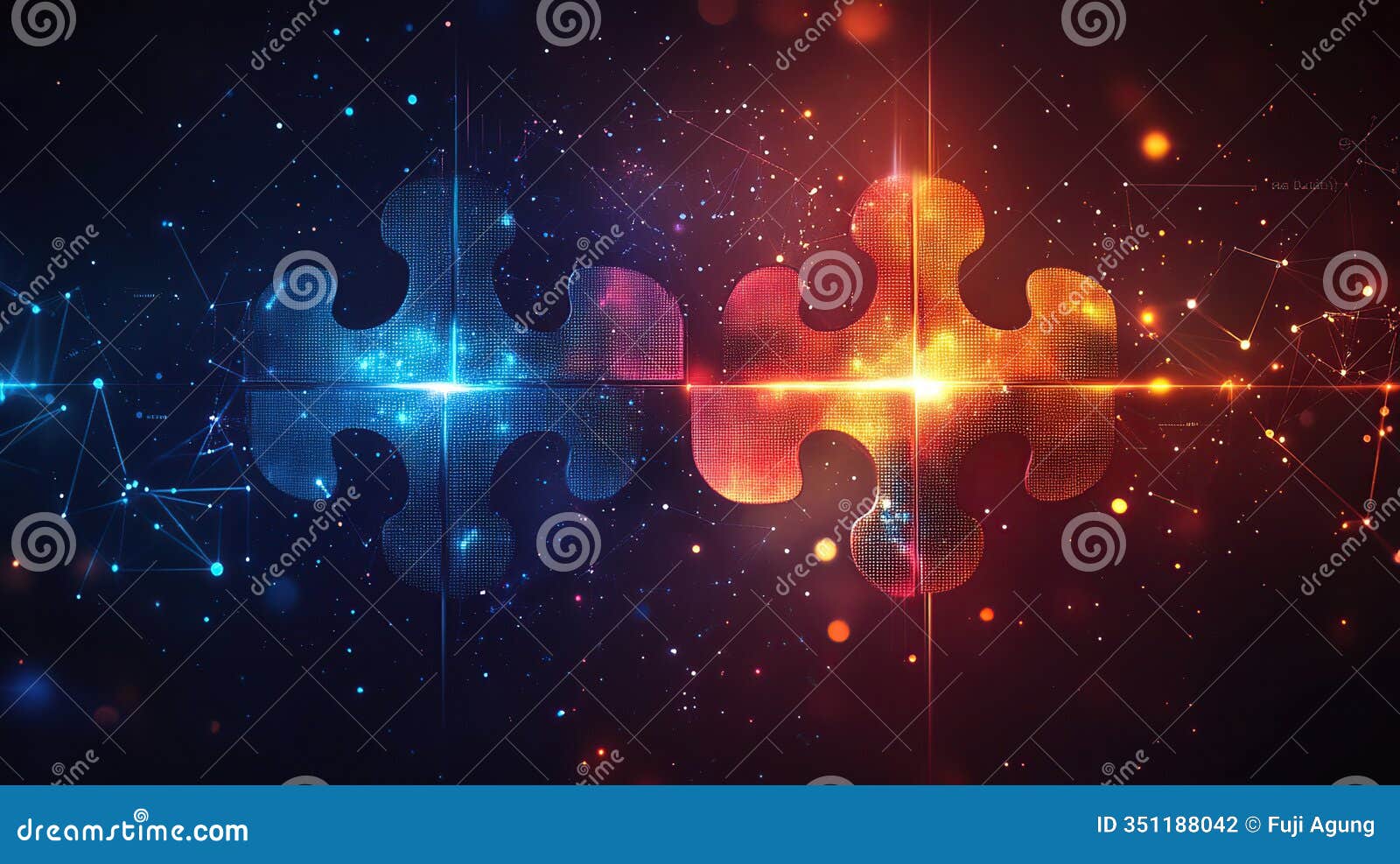 Two Glowing Puzzle Pieces Connect, Symbolizing Collaboration and ...