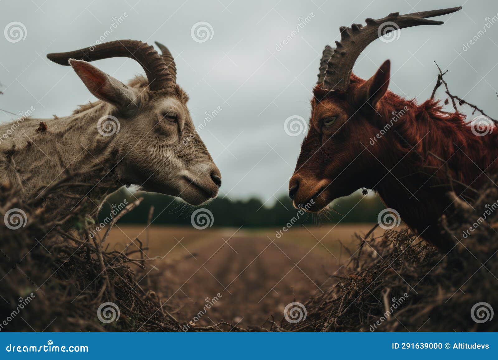 Two Goats Butting Heads in a Field Stock Photo - Image of heads ...