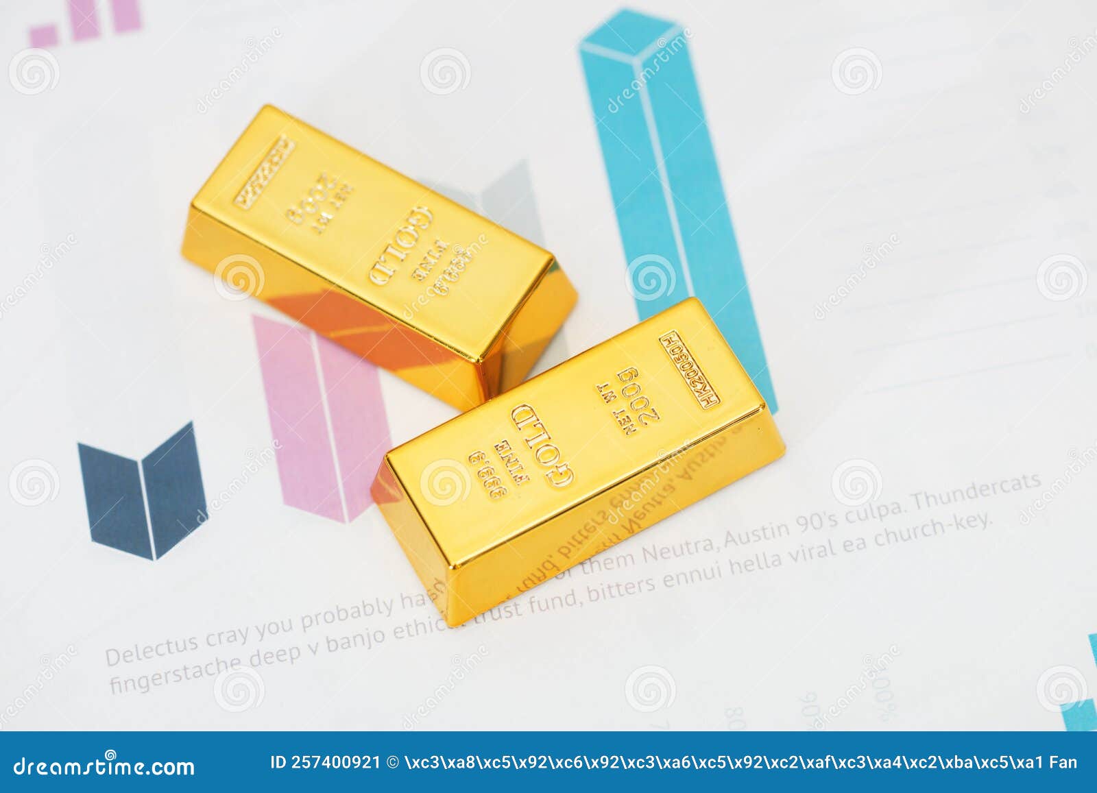 Two Gold Bars on Financial Documents Stock Image - Image of pieces ...