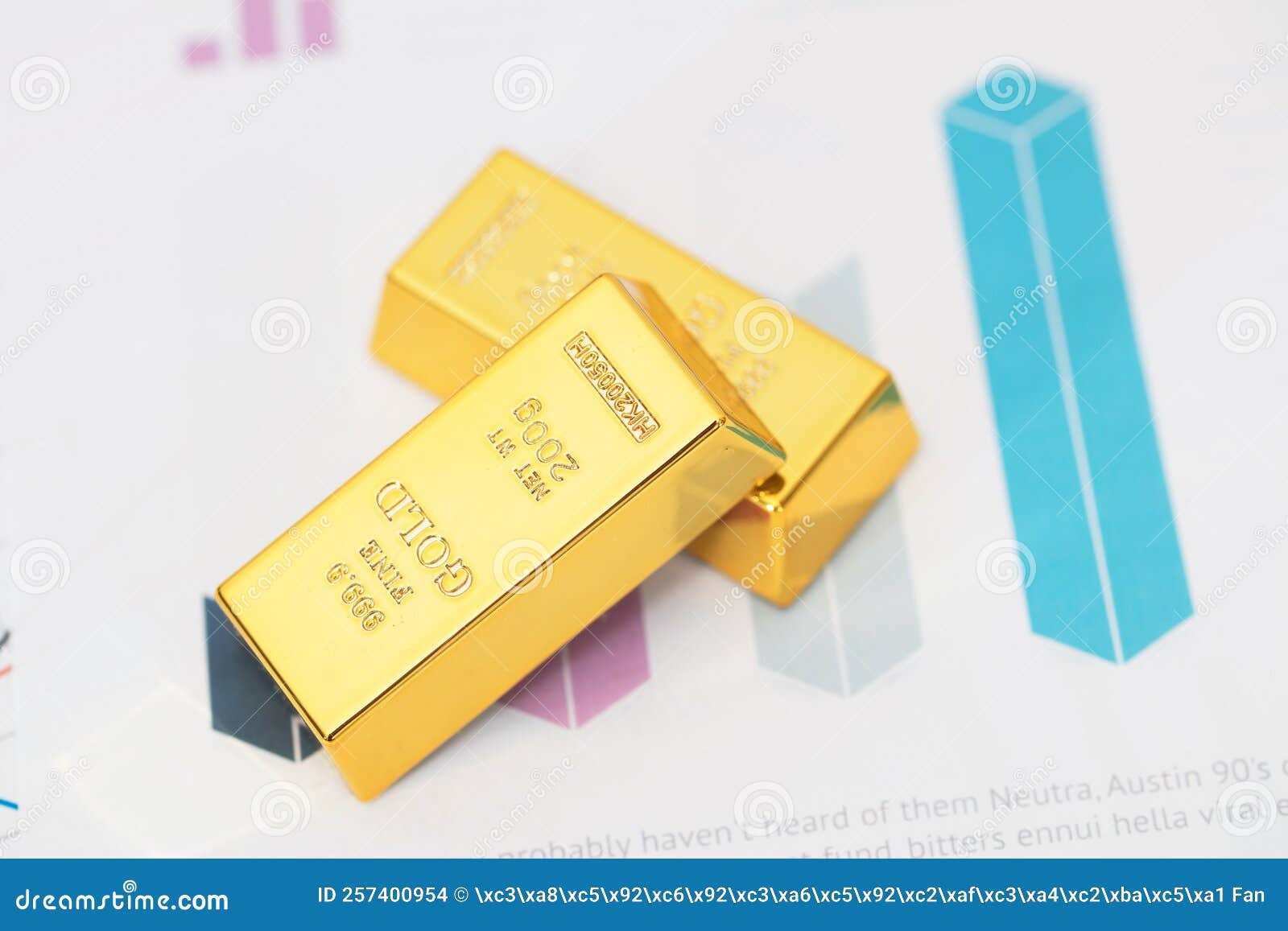 Two Gold Bars on Financial Documents Stock Photo - Image of still ...