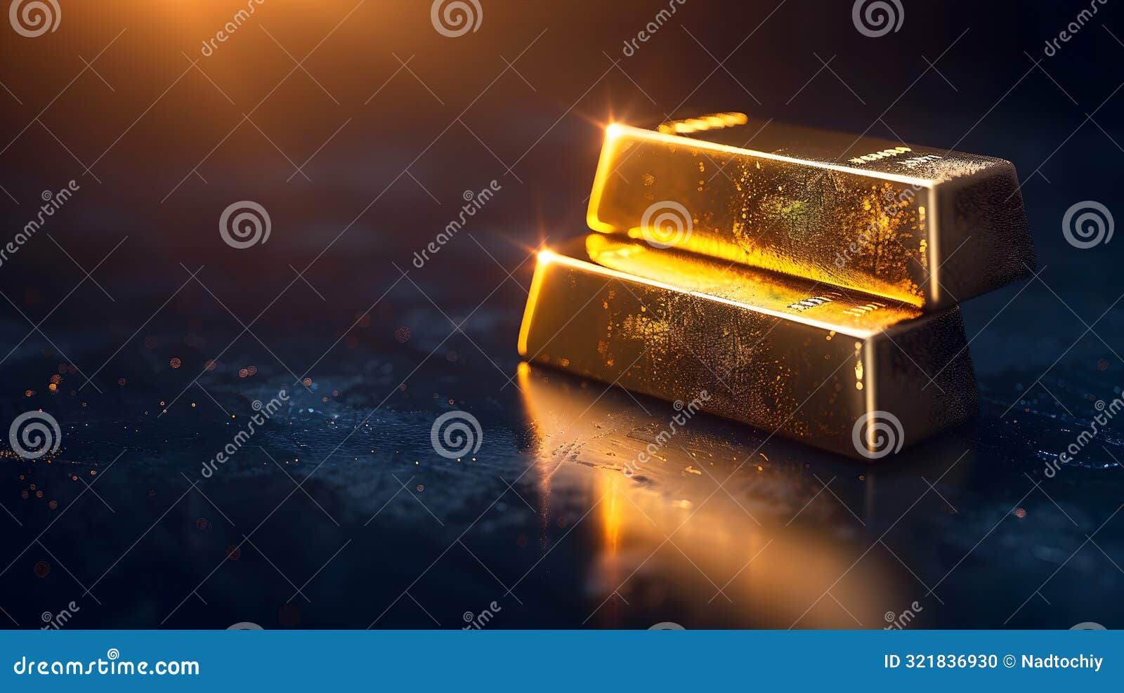 Two Gold Bars Stacked in Darkness on Metal Surface Stock Photo - Image ...
