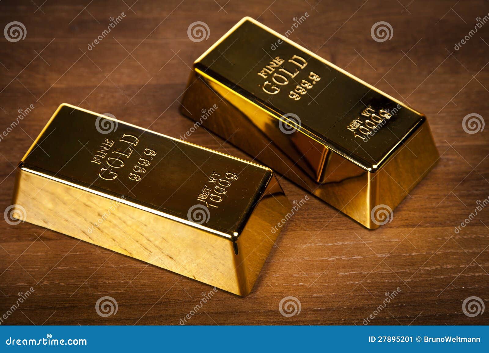 Two Gold Bars on Wooden Background Stock Image - Image of concept ...