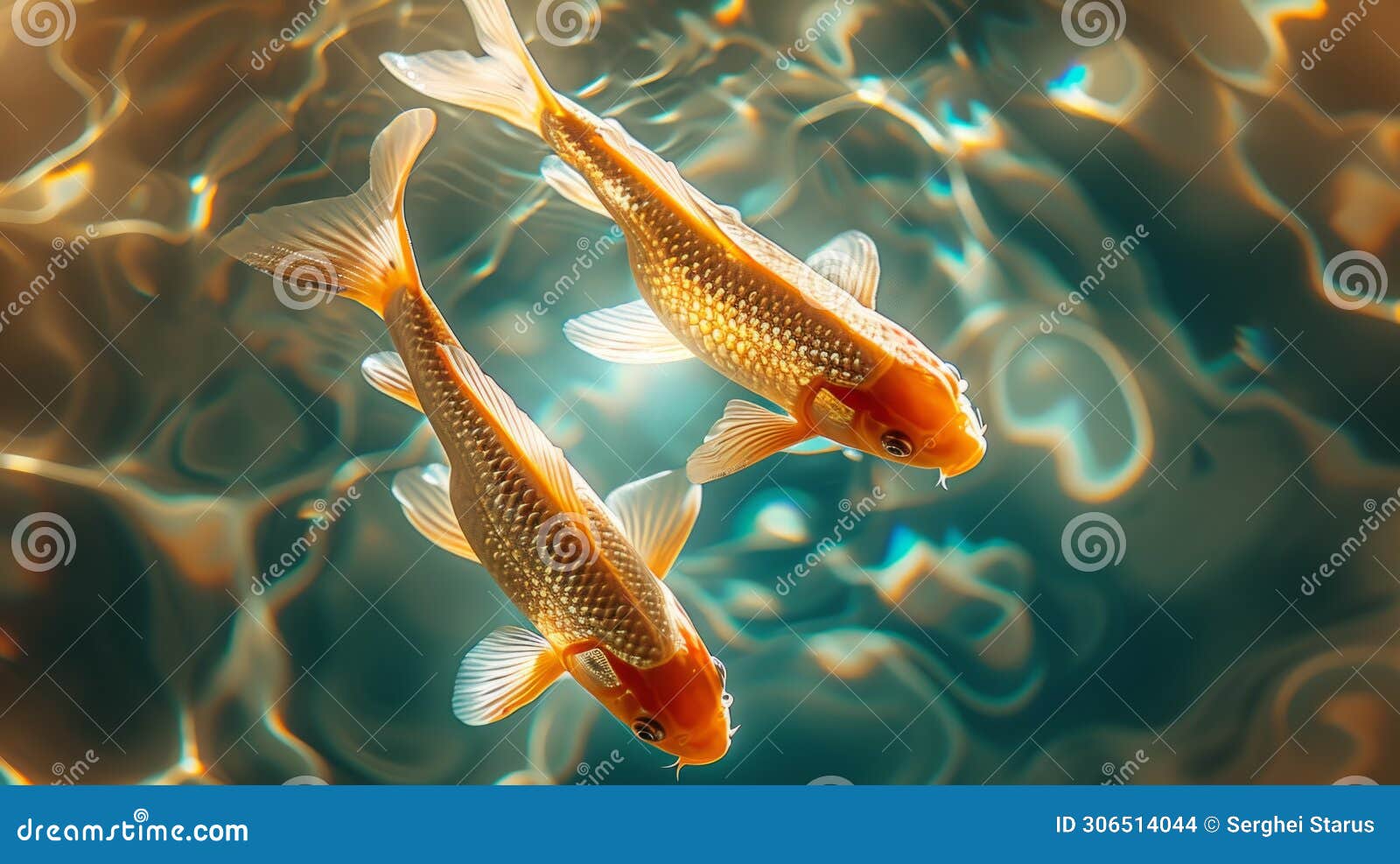 Two Gold Fish Swimming in a Pond with Some Bubbles, AI Stock ...