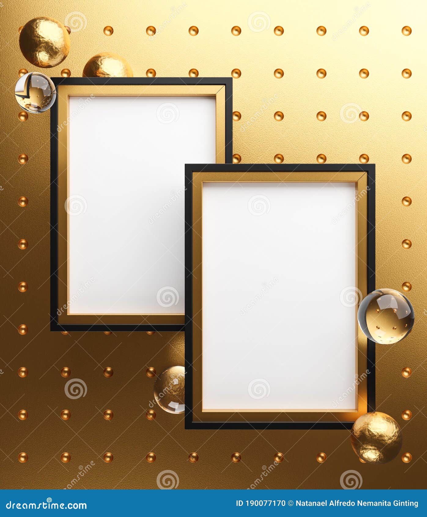 Two Gold Frames Elegant Mock Up Poster Template. Glass Golden Bubbles ...