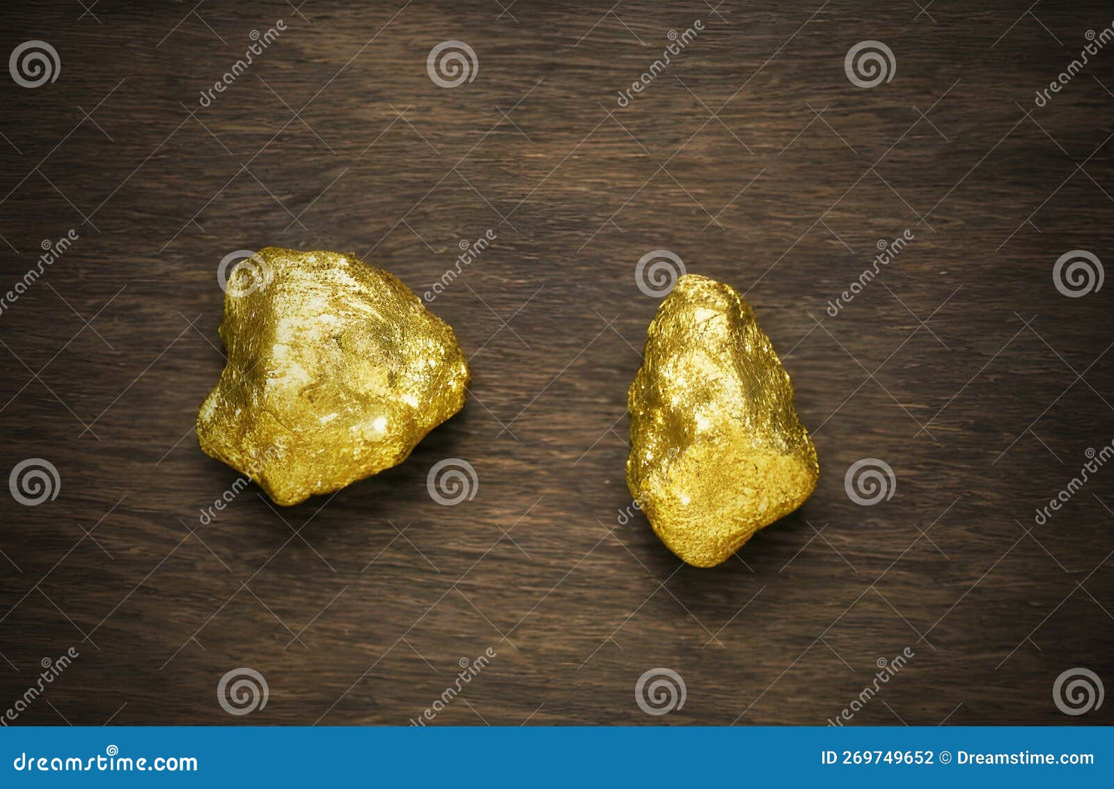 Two gold nuggets on wood, stock illustration. Illustration of metal ...