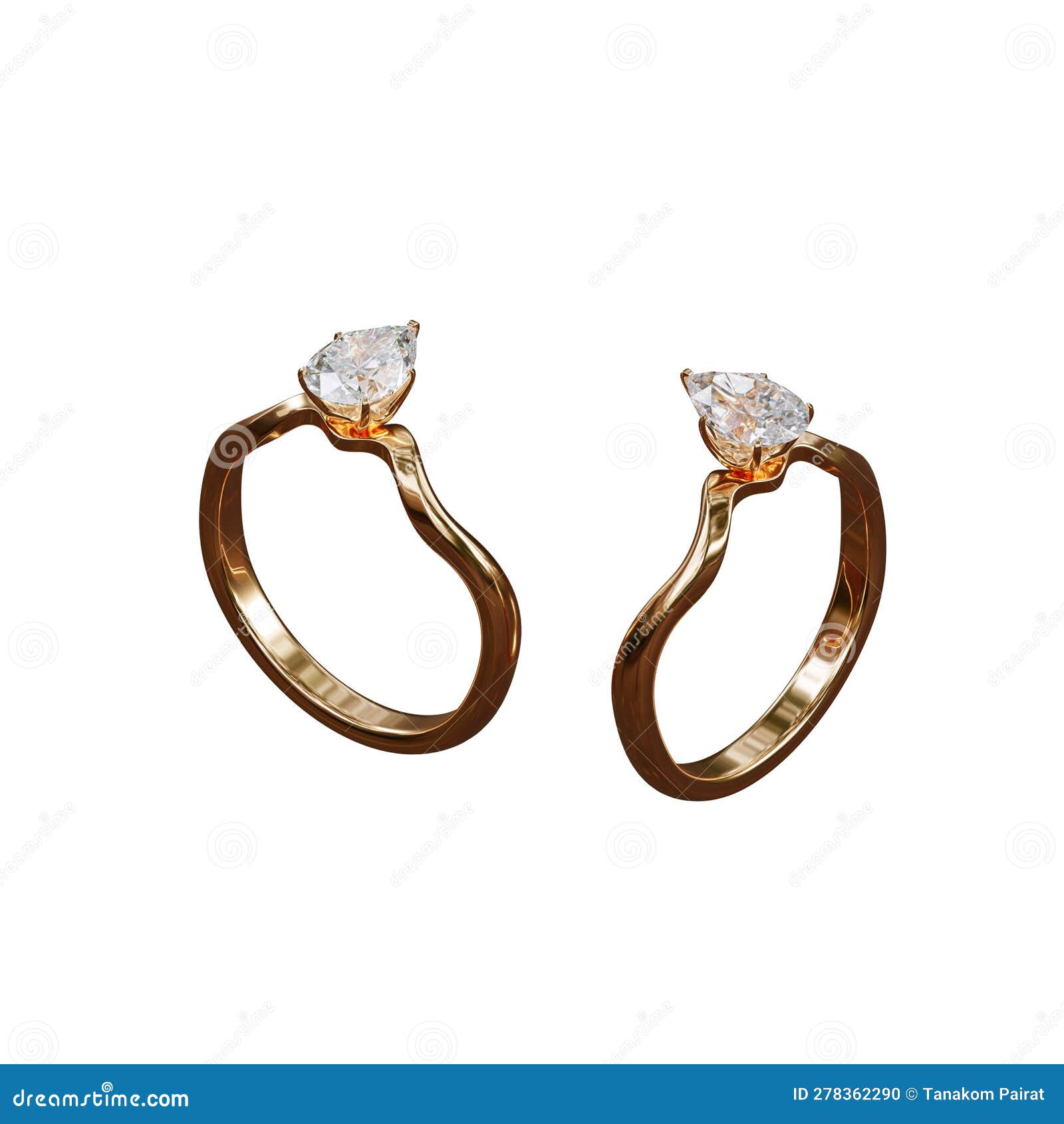 Two Gold Ring with Diamonds on Isolated Background Stock Illustration ...