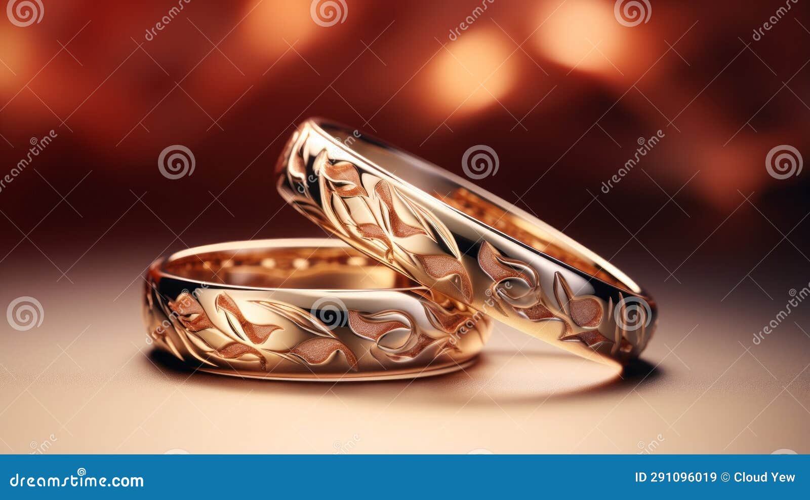 Two Gold Wedding Rings on a Tabl Stock Illustration - Illustration of ...