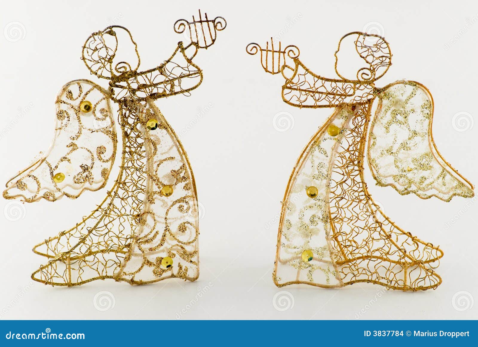 Two Golden Angels with Harp Stock Photo - Image of celebrate, gold: 3837784
