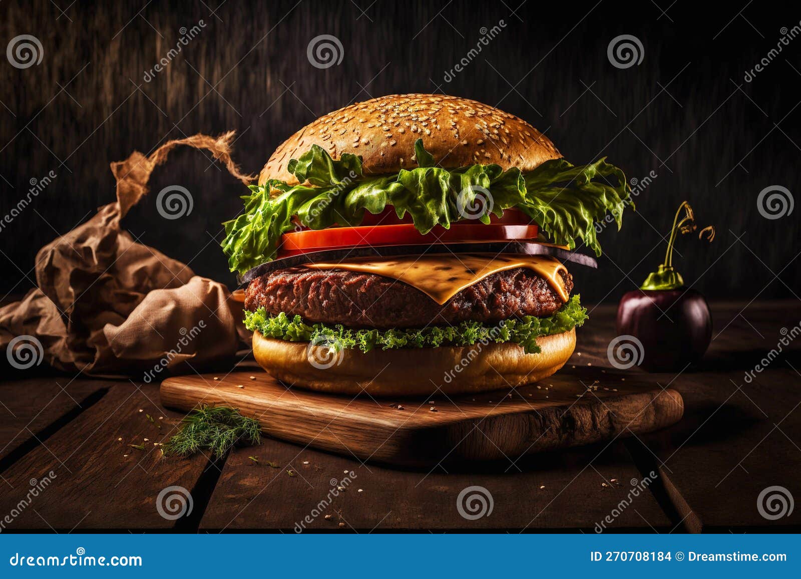 Two Golden Buns With Layer Of Beef With Ketchup And Lettuce Leaves In ...